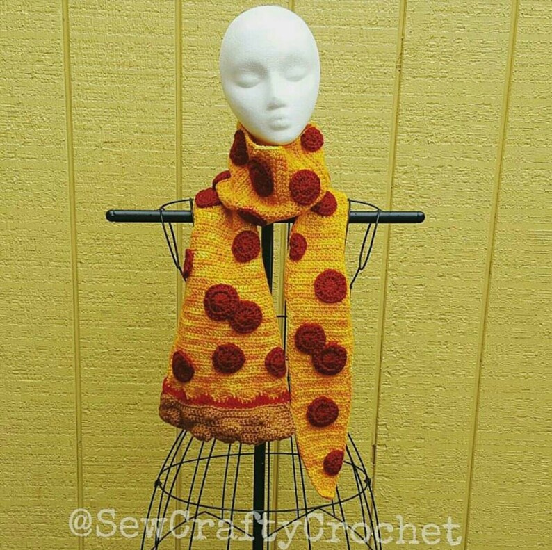Crochet Pepperoni Pizza Scarf ready to Ship - Etsy
