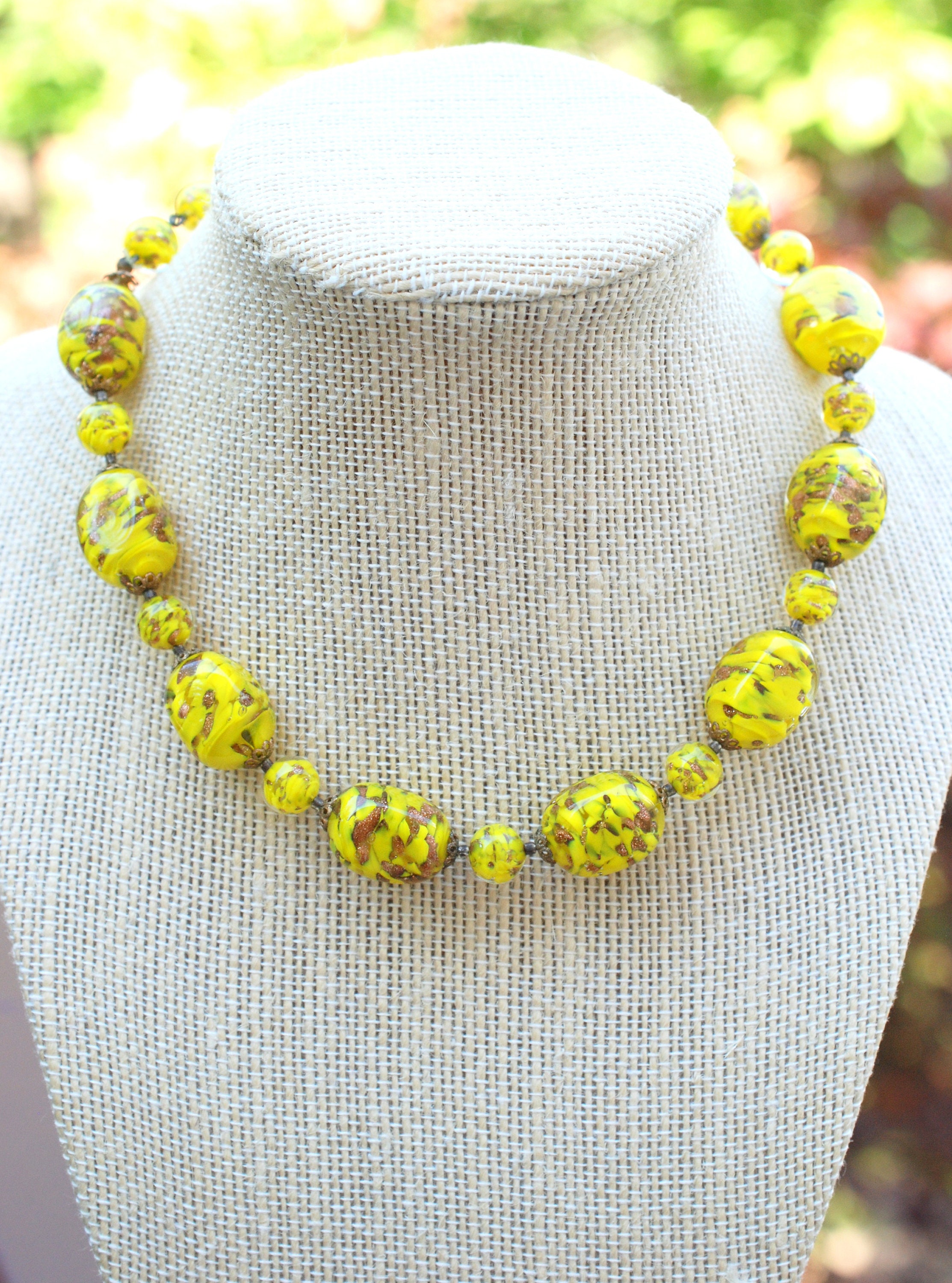 Vintage 1950s Yellow Italian Bead Choker, Venetian Murano Glass ...