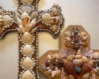 Embellished Shell Cross, Handmade Seashell Cross, One of a Kind Sea ...