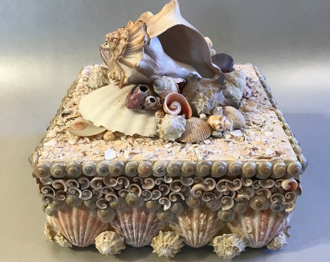 Handmade Seashell Box Encrusted Treasure Box Beach Decor Tropical Ocean ...