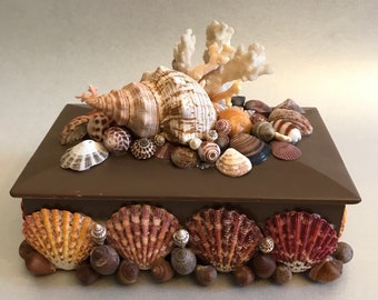 Handmade Shell Box Encrusted Treasure Box Beach Decor Ocean Theme ...