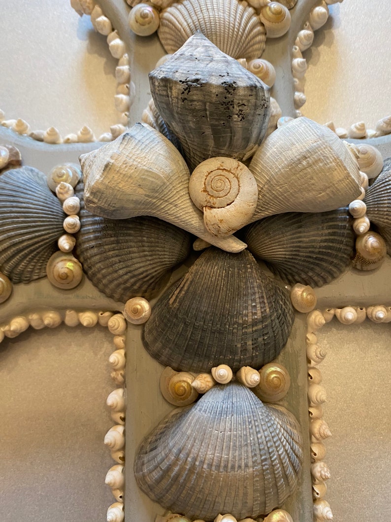 Embellished Shell Cross, Handmade Seashell Cross, One of a Kind Sea ...