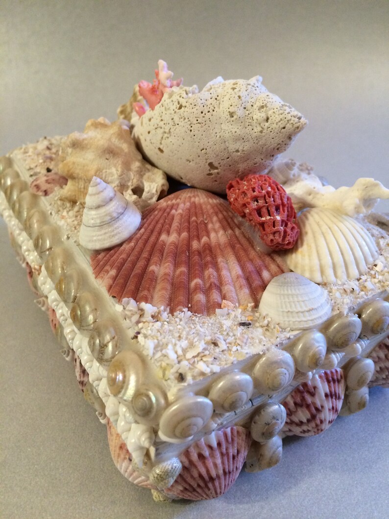 Handmade Seashell Box Encrusted Treasue Box Beach Decor Ocean Theme ...
