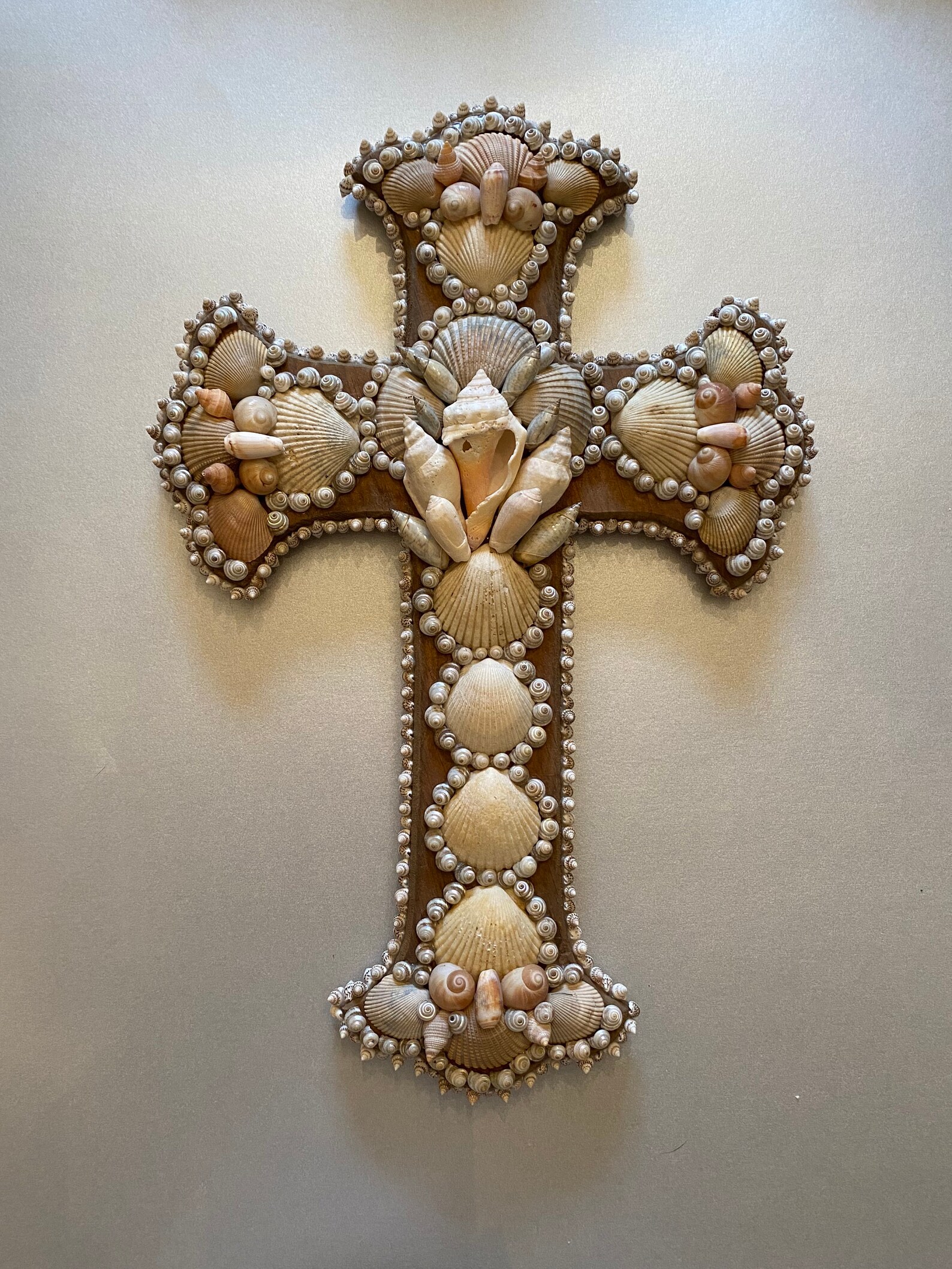Embellished Shell Cross, Ornate Seashell Cross, One of a Kind Sea Shell ...