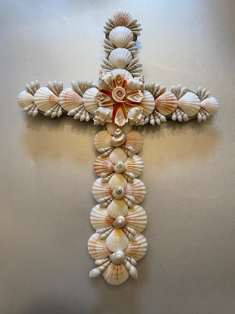 Embellished Shell Cross, Handmade Seashell Cross, One of a Kind Sea ...