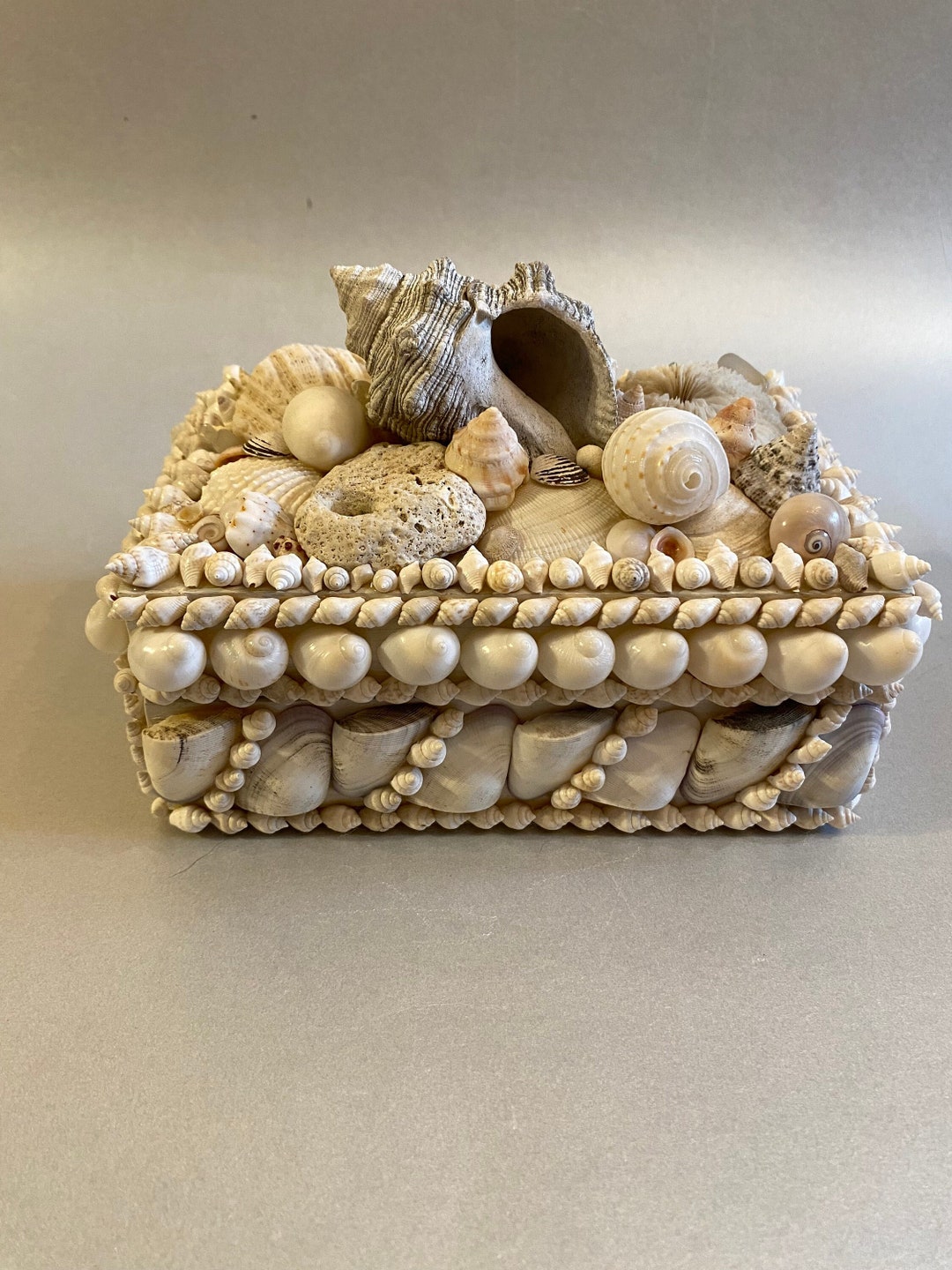 One of a Kind Shell Box, Ornate Seashell Box, Handmade Shell Treasure ...