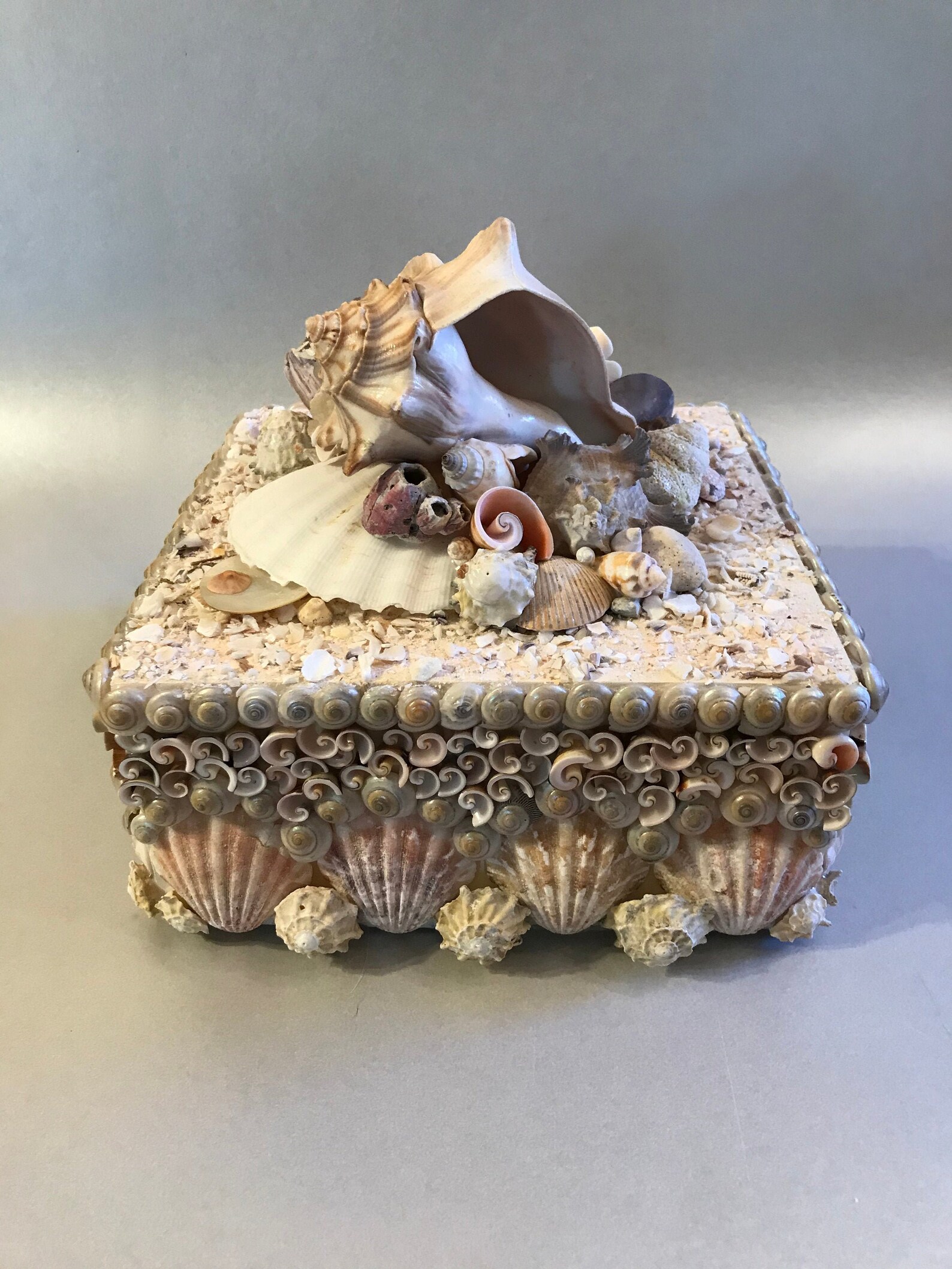 Handmade Seashell Box Encrusted Treasure Box Beach Decor Tropical Ocean ...