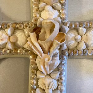 Embellished Ivory Shell Cross, Large Encrusted Seashell Cross, One of a ...