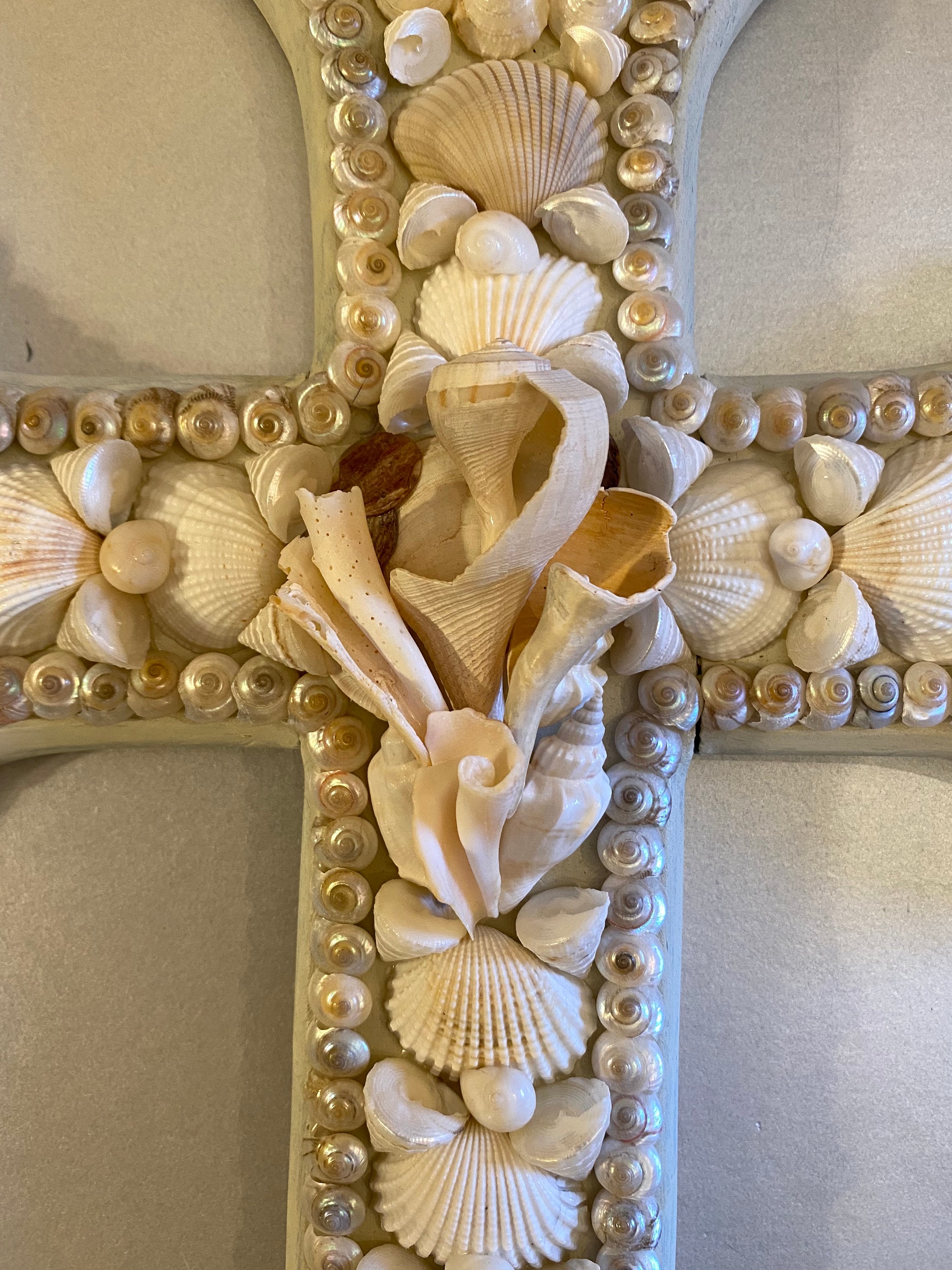 Embellished Ivory Shell Cross, Large Encrusted Seashell Cross, One of a ...