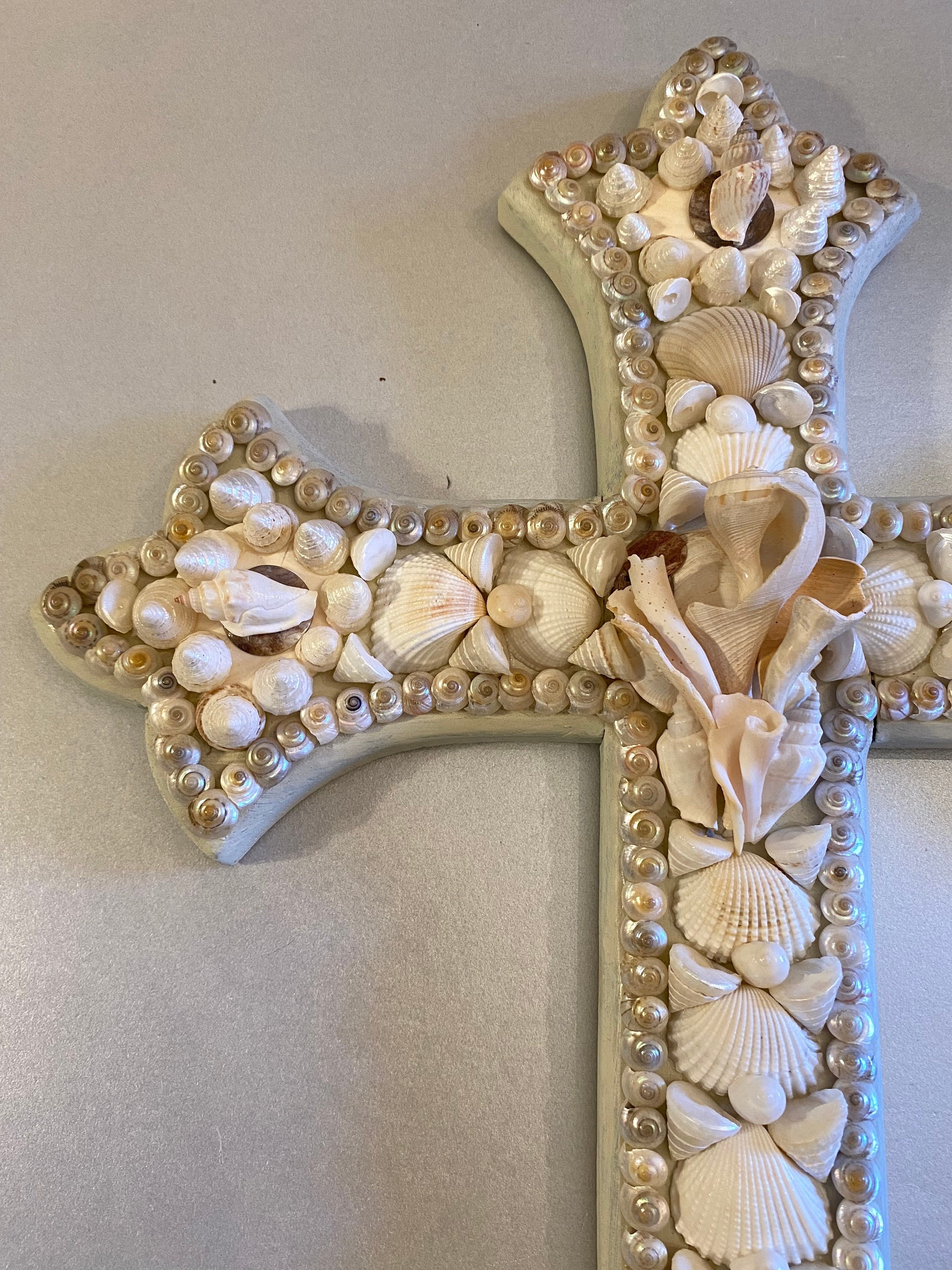 Embellished Ivory Shell Cross, Large Encrusted Seashell Cross, One of a ...