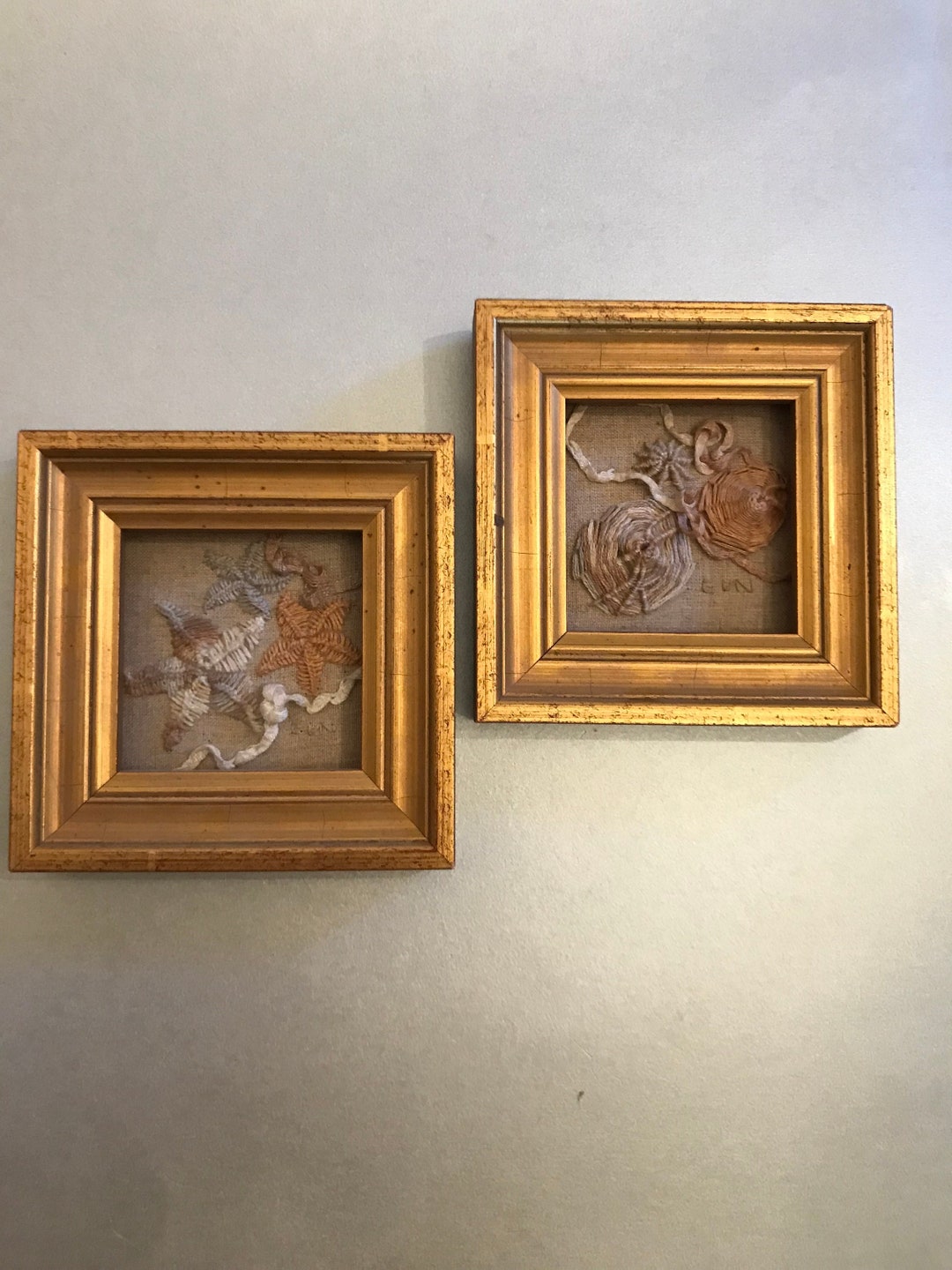 Handmade Shell Art, Hand Stitched Shells Starfish Fiber Art - Etsy