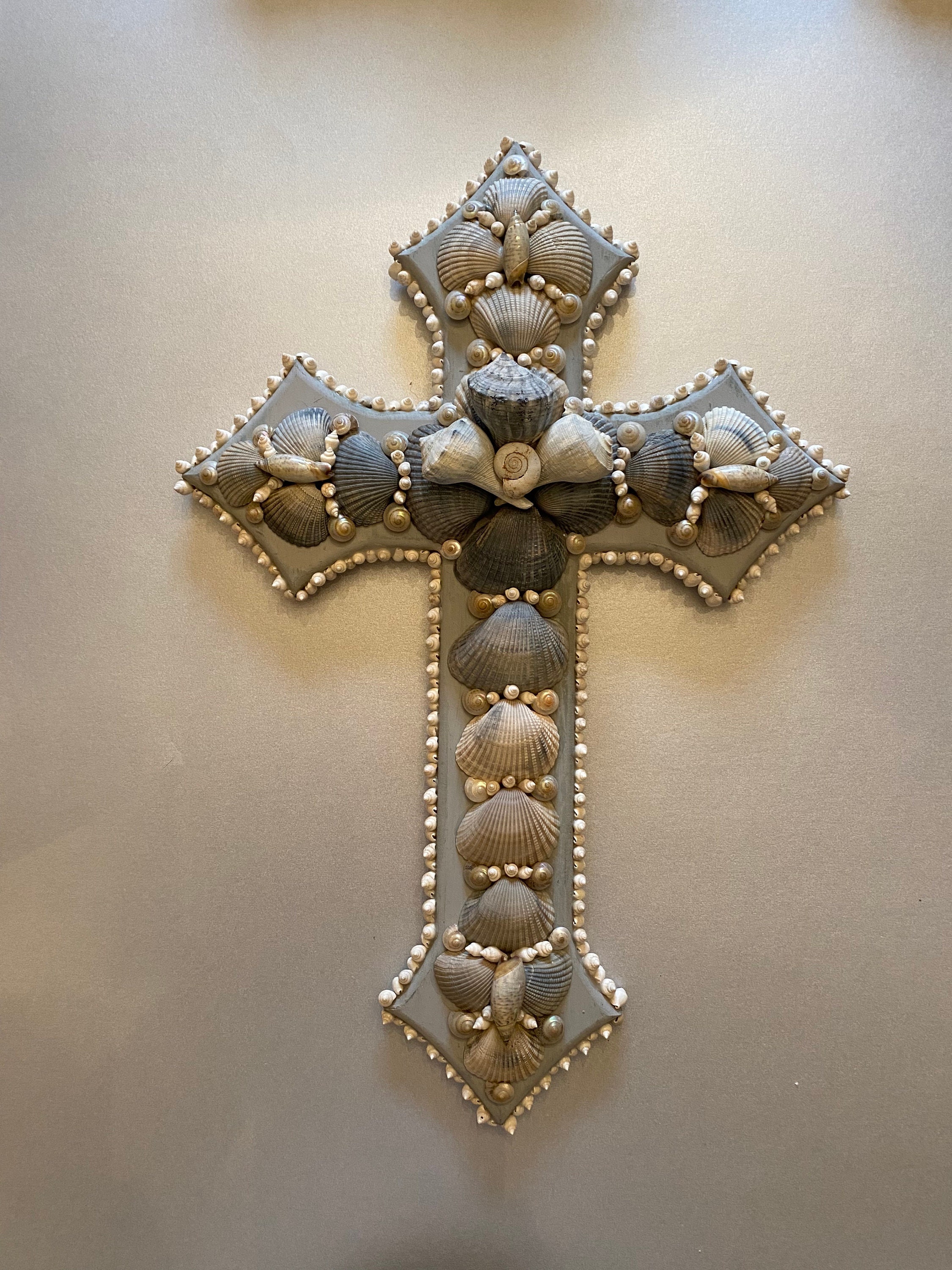 Embellished Shell Cross, Handmade Seashell Cross, One of a Kind Sea ...