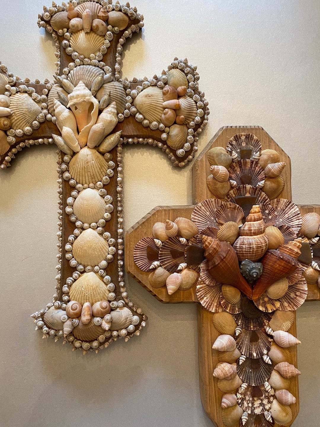 Embellished Shell Cross, Ornate Seashell Cross, One of a Kind Sea Shell ...