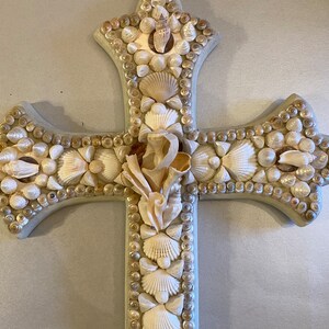Embellished Ivory Shell Cross, Large Encrusted Seashell Cross, One of a ...