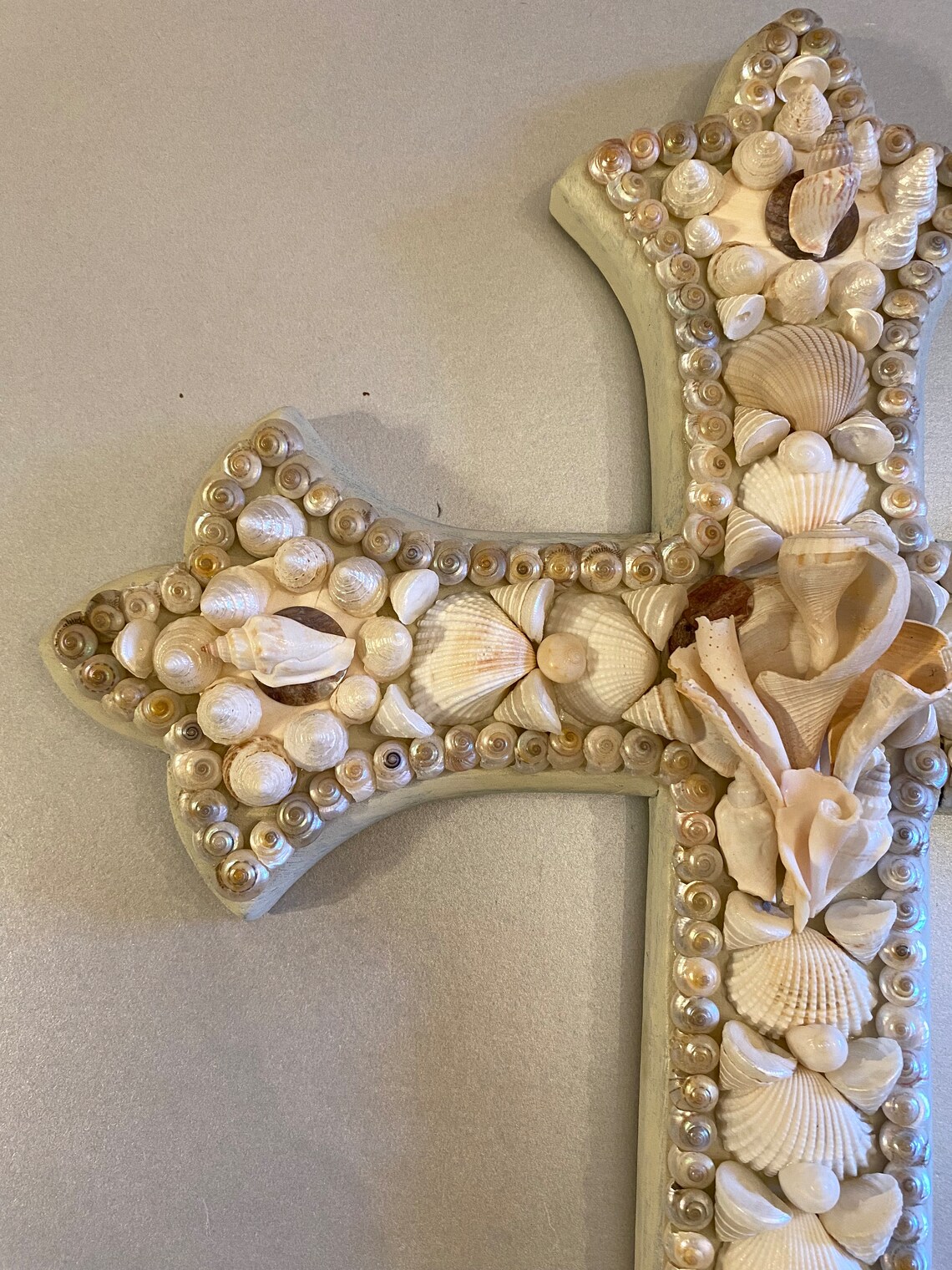 Embellished Ivory Shell Cross, Large Encrusted Seashell Cross, One of a ...