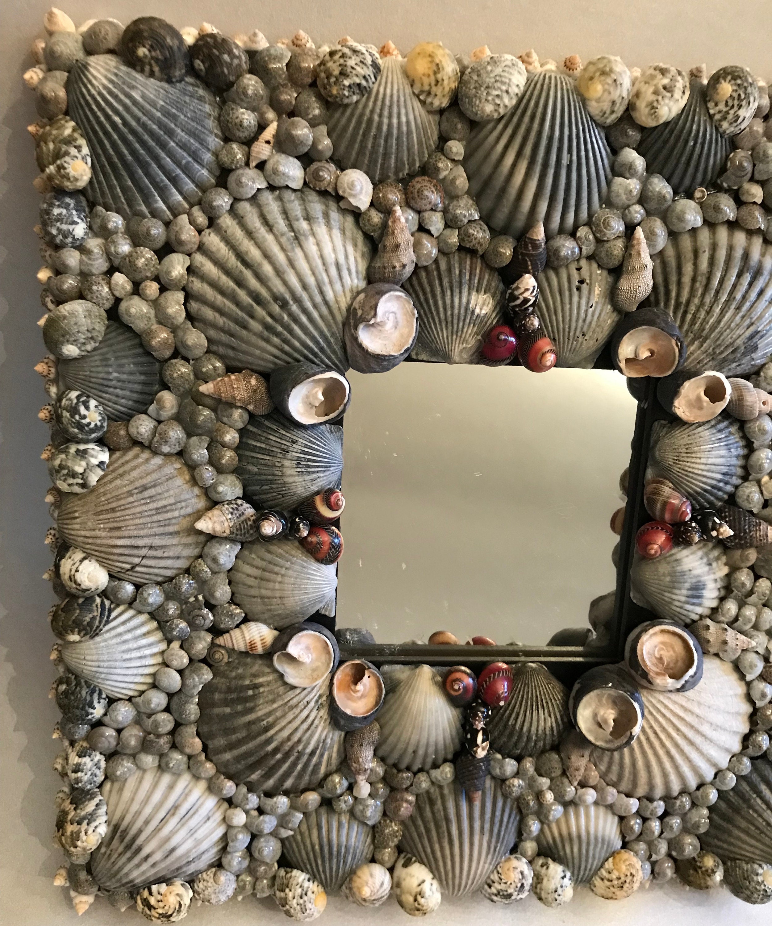 Handmade Shell Mirror, Decorative Seashell Mirror, Darker Color Palette ...