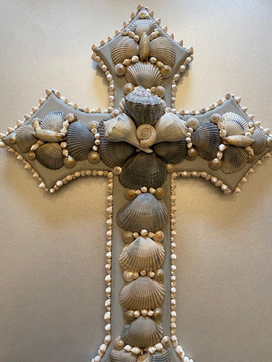 Embellished Shell Cross, Handmade Seashell Cross, One of a Kind Sea ...