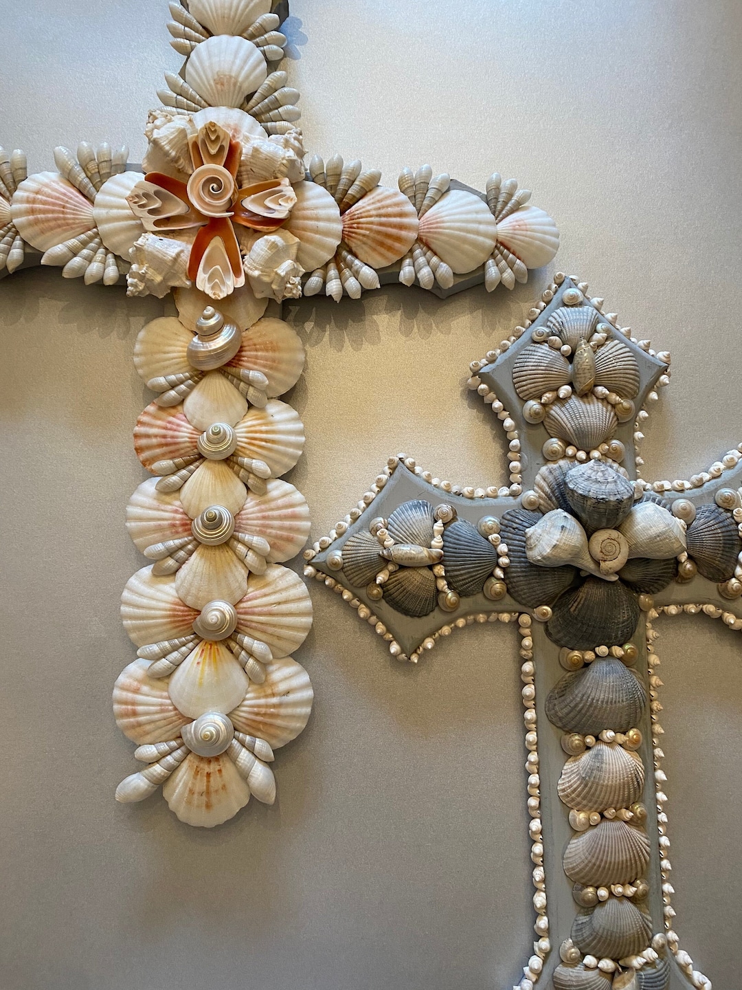 Embellished Shell Cross, Handmade Seashell Cross, One of a Kind Sea ...