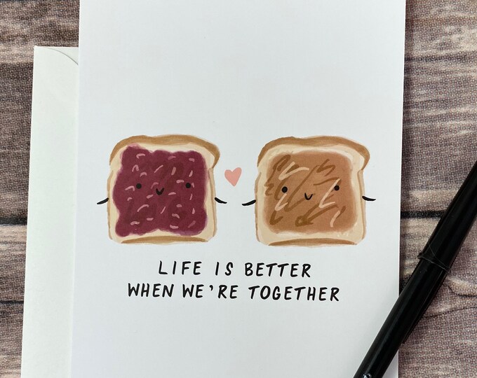Cute Peanut Butter and Jelly Love Friendship Card for - Etsy