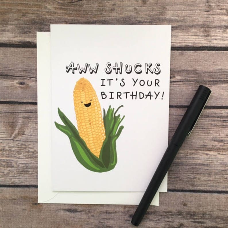 Funny Happy Birthday Pun Corn Card Nerdy Corny Punny Card Etsy