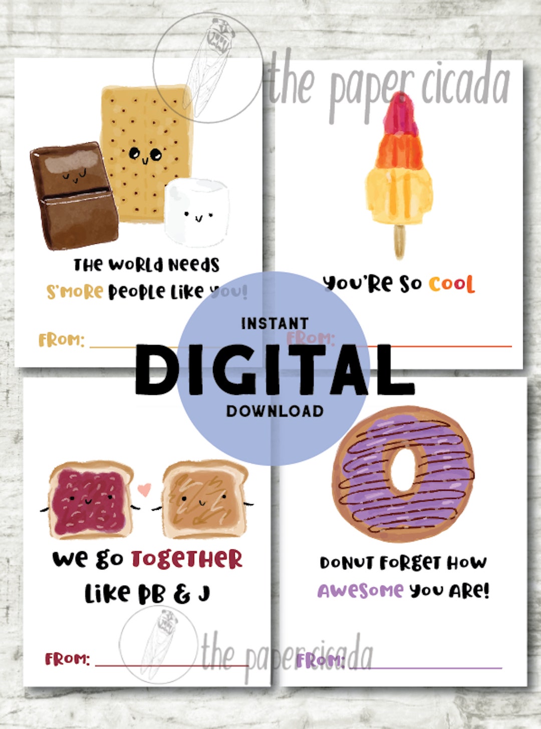 Valentine's Day Kids Printable, Classroom Card Exchange, Cute Food ...