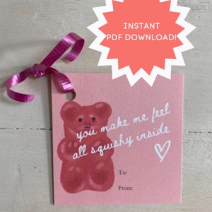 Gummy Bear Printable Valentine Tag - Valentine's Day Gift Exchange Card ...