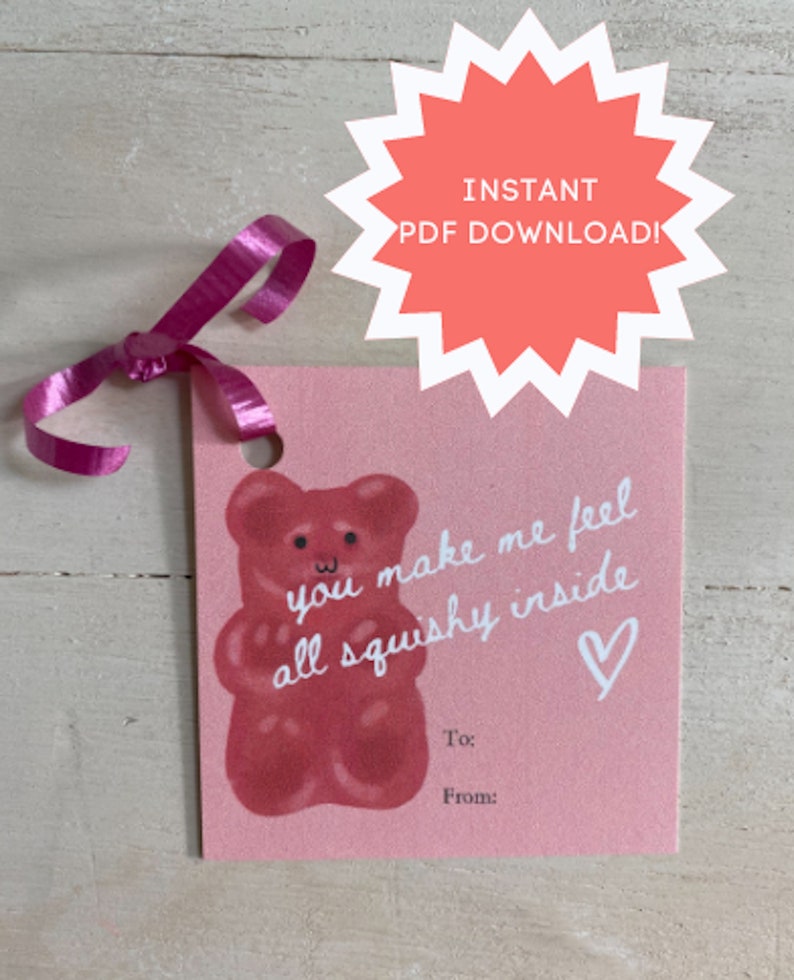 Gummy Bear Printable Valentine Tag Valentine's Day Gift - Etsy