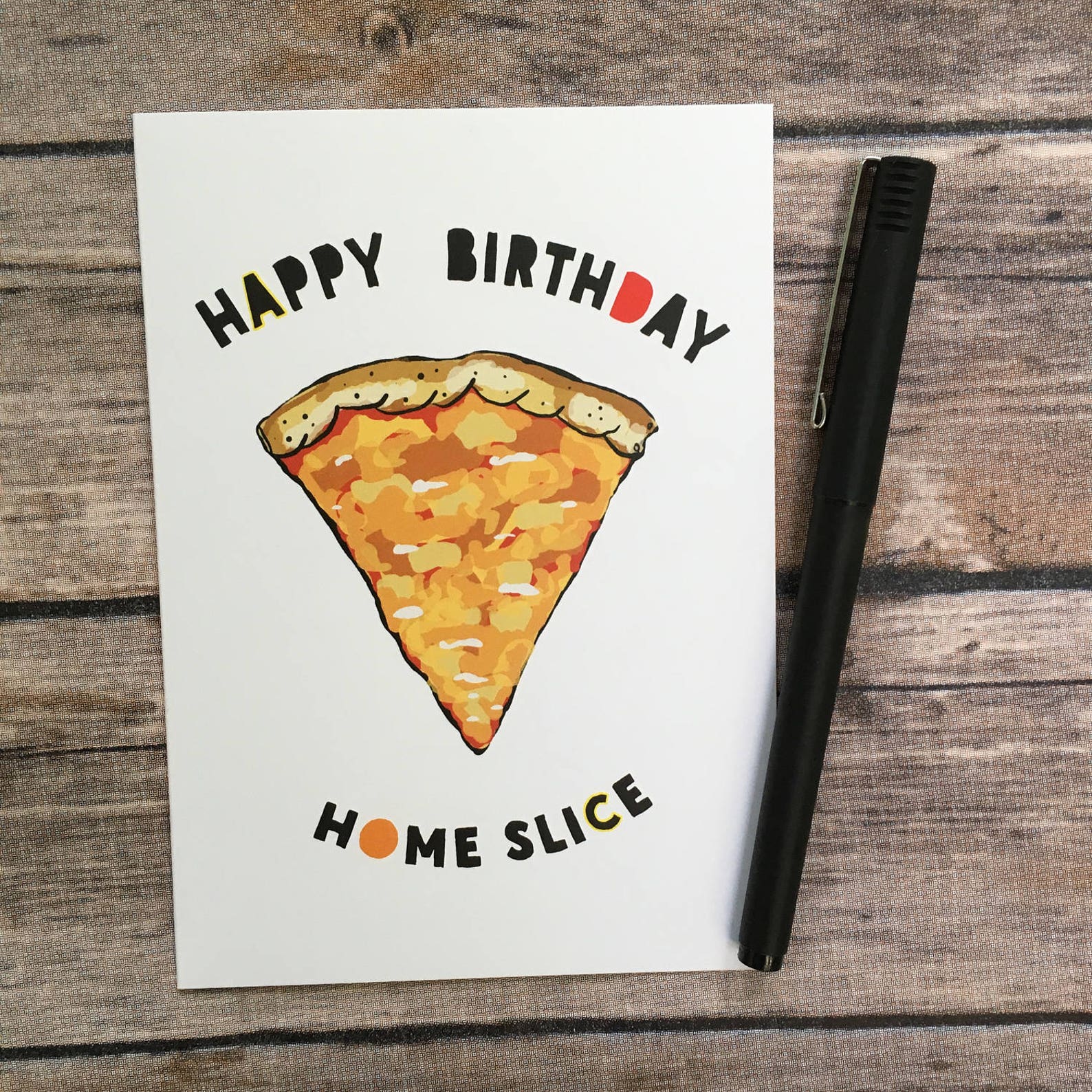 Funny Happy Birthday Home Slice Pizza Pun Card Gift for | Etsy