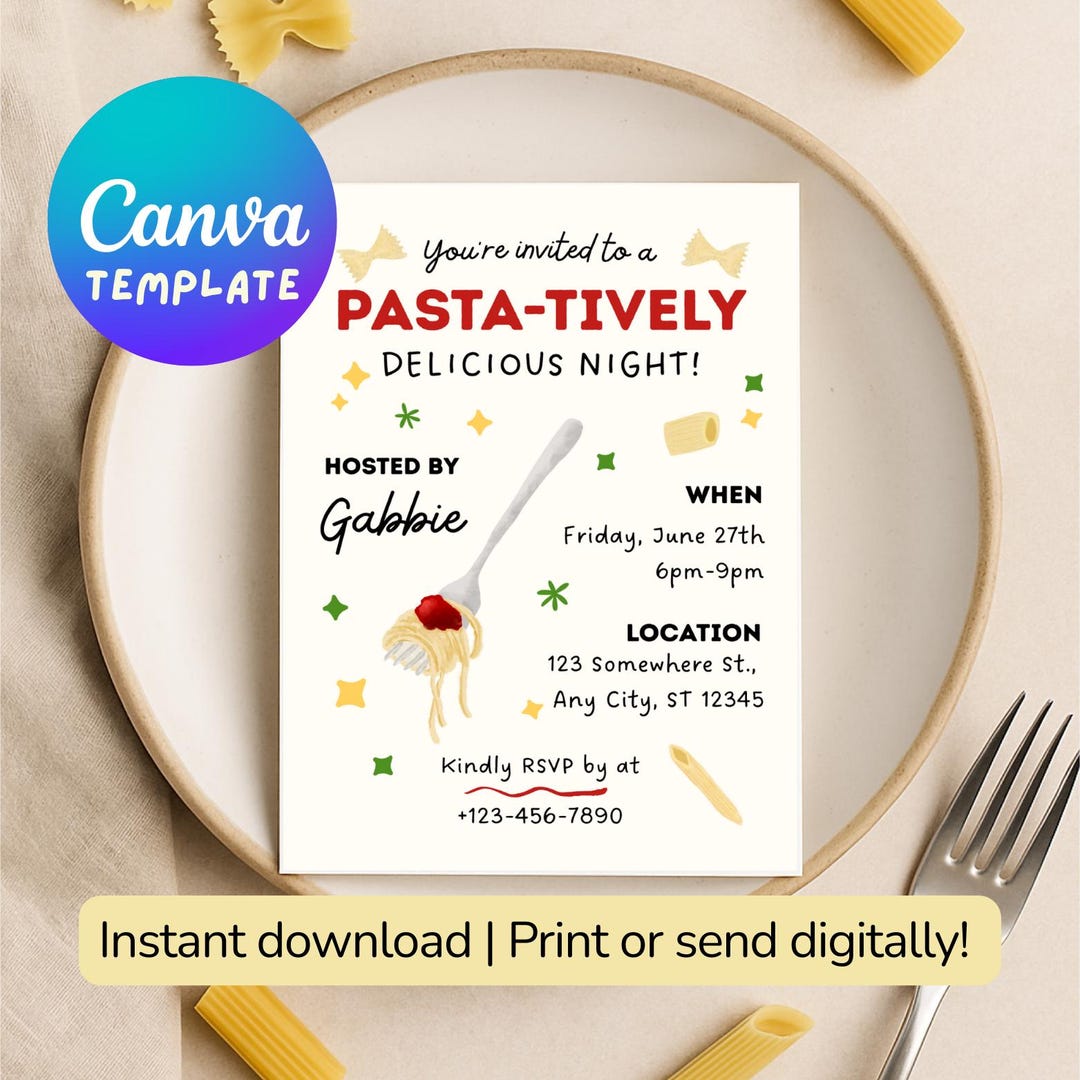 Editable Pasta Party Invitation | 5x7 Canva Template | Printable Dinner ...