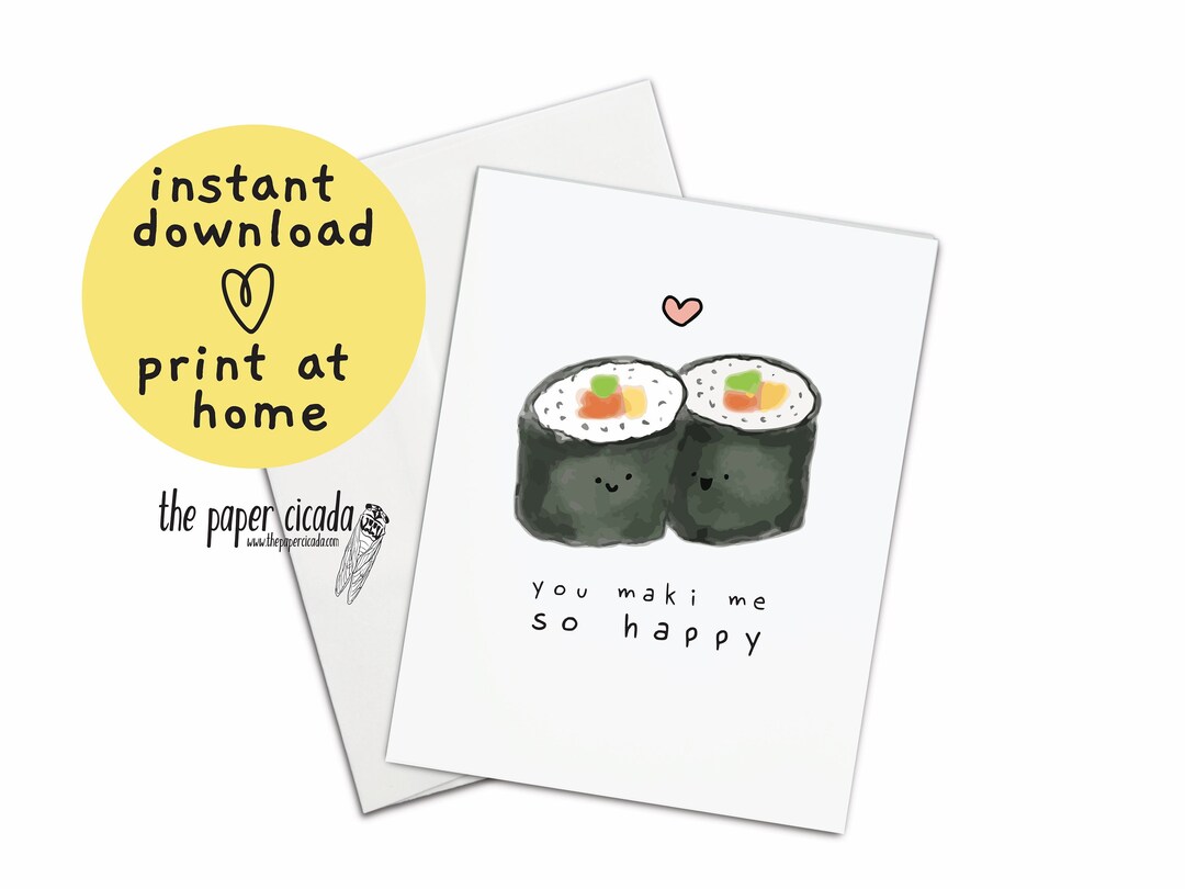Printable Sushi Valentine's Day Card Instant Love Card - Etsy