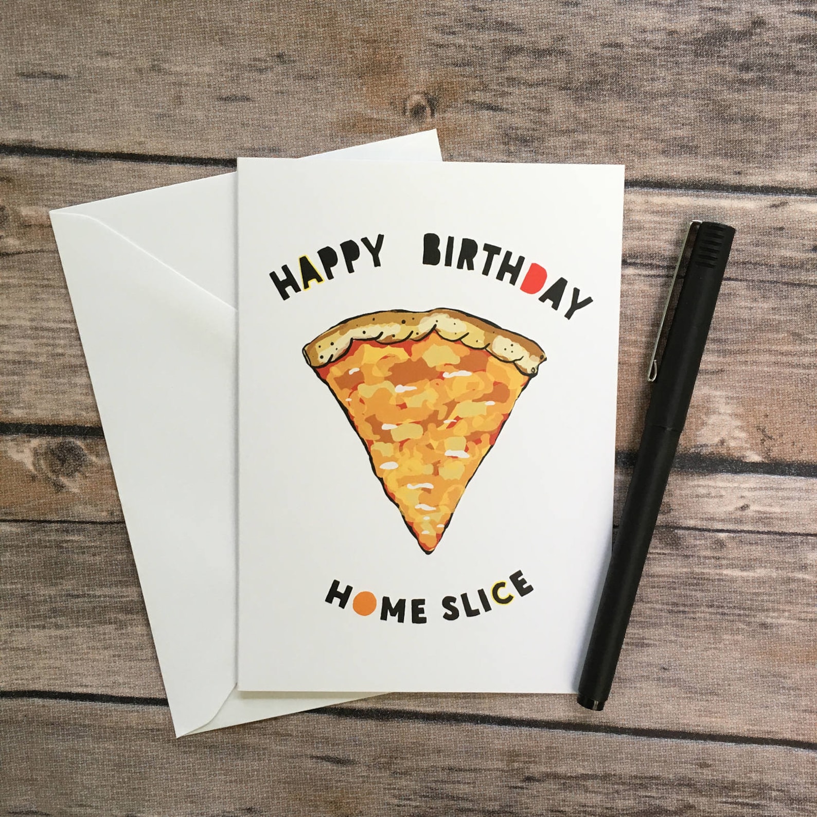 Funny Happy Birthday Home Slice Pizza Pun Card Gift for | Etsy