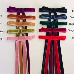 Long Tail Velvet Hair Bow Christmas Hair Bows Girls Velvet Bow Fully ...