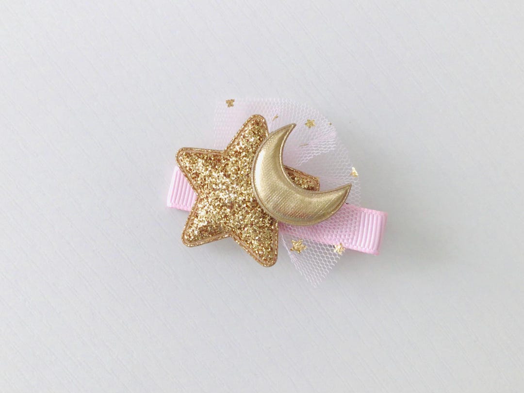 Gold Glitter Star Hair Clip Crescent Moon Hair Clip Girls Hair Bow ...