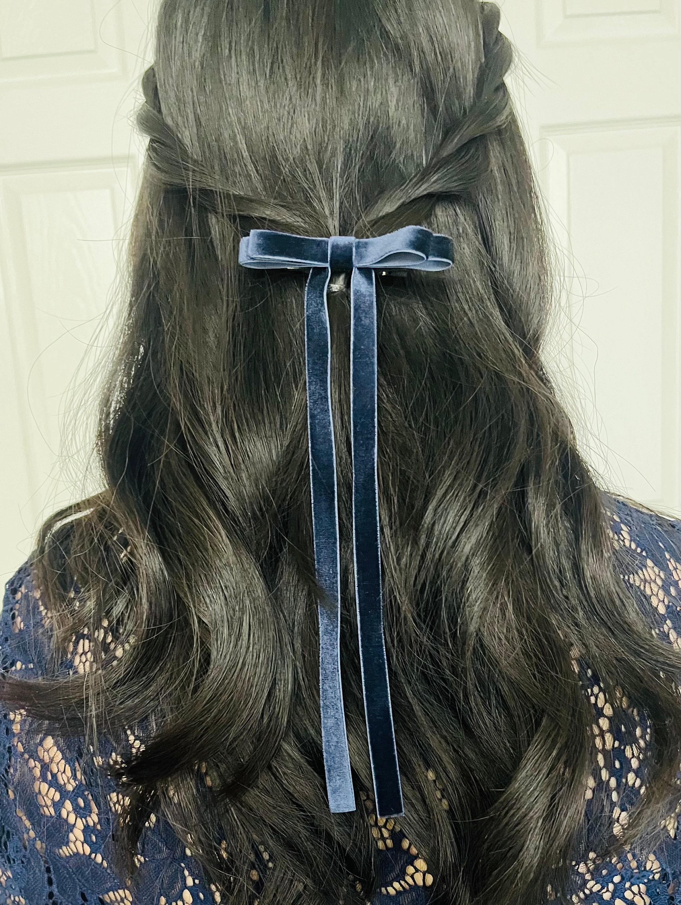 Long Tail Velvet Hair Bow Christmas Hair Bows Girls Velvet Bow Fully ...