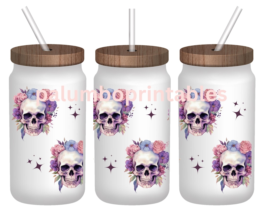 Skull & Flower Png File/ 16oz Glass Can Wrap/ Digital Download ...