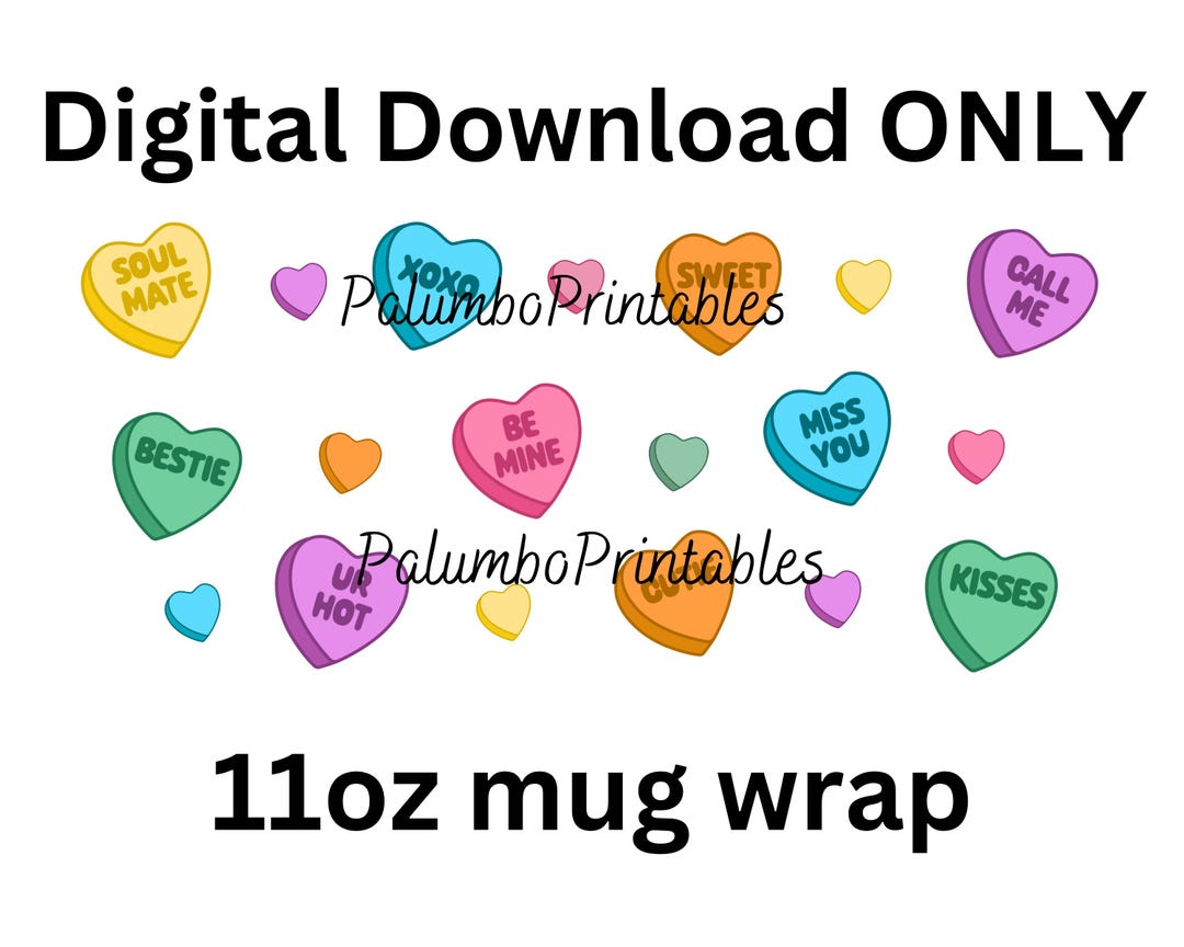 Candy Heart Mug PNG| 11 Oz| Sublimation| Coffee| Cute| Valentines Day ...