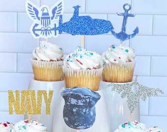 Navy Bound Cupcake Toppers - Etsy