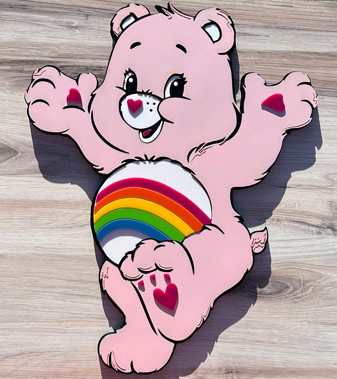 Custom Care Bear Cheer Bear Plaque: Handmade Birch & Acrylic - Etsy