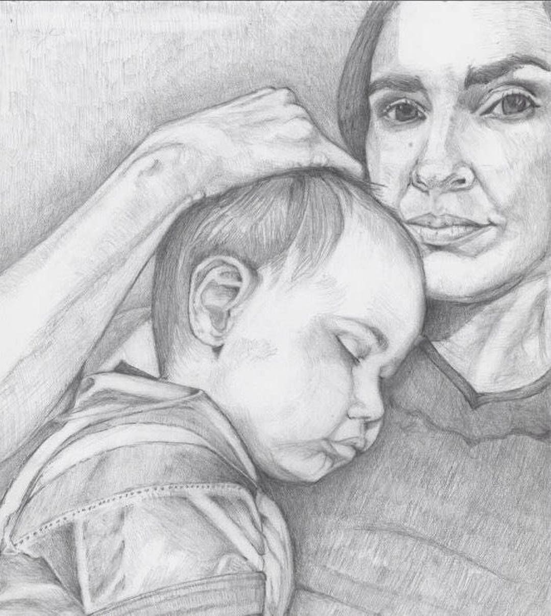 Mother and Child Drawing - Etsy