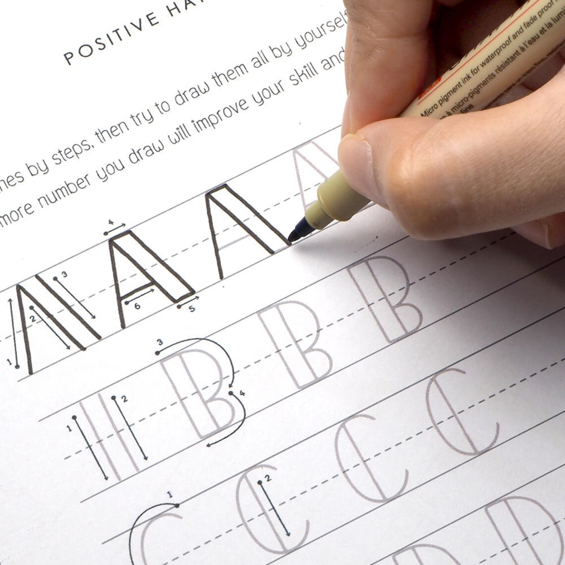 Hand Lettering Worksheets 64 Pages Basic Lettering - Etsy