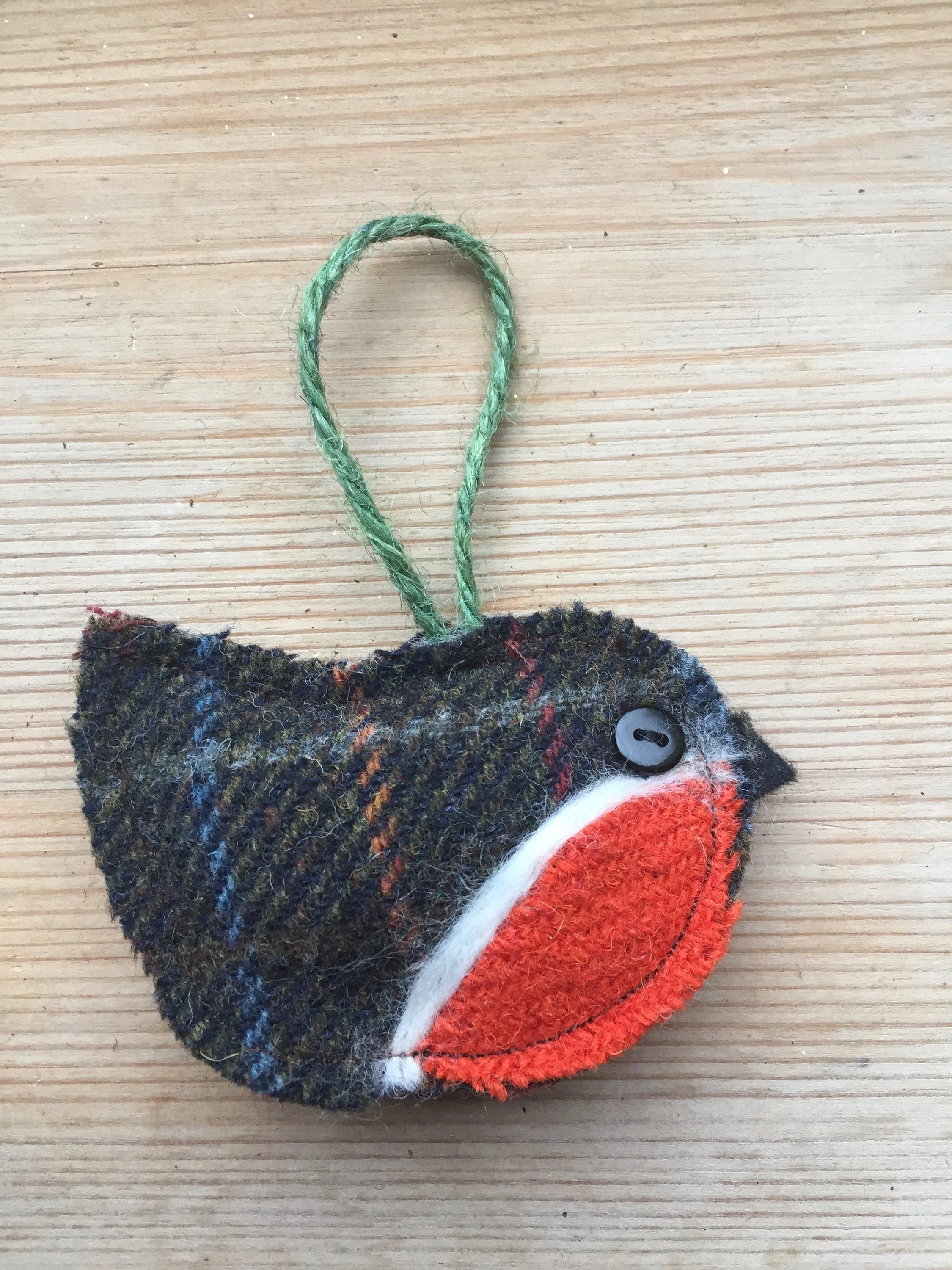 Handmade Bobby Robin Tweed Hanging Decoration/ Tree Ornament - Etsy UK
