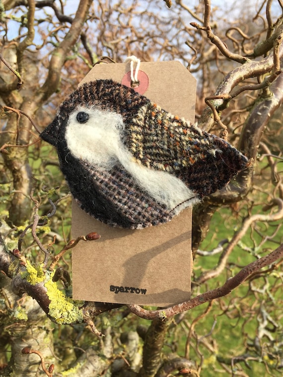 Harry Sparrow Bird Brooch/ Pin. Handmade from wool Tweed. | Etsy