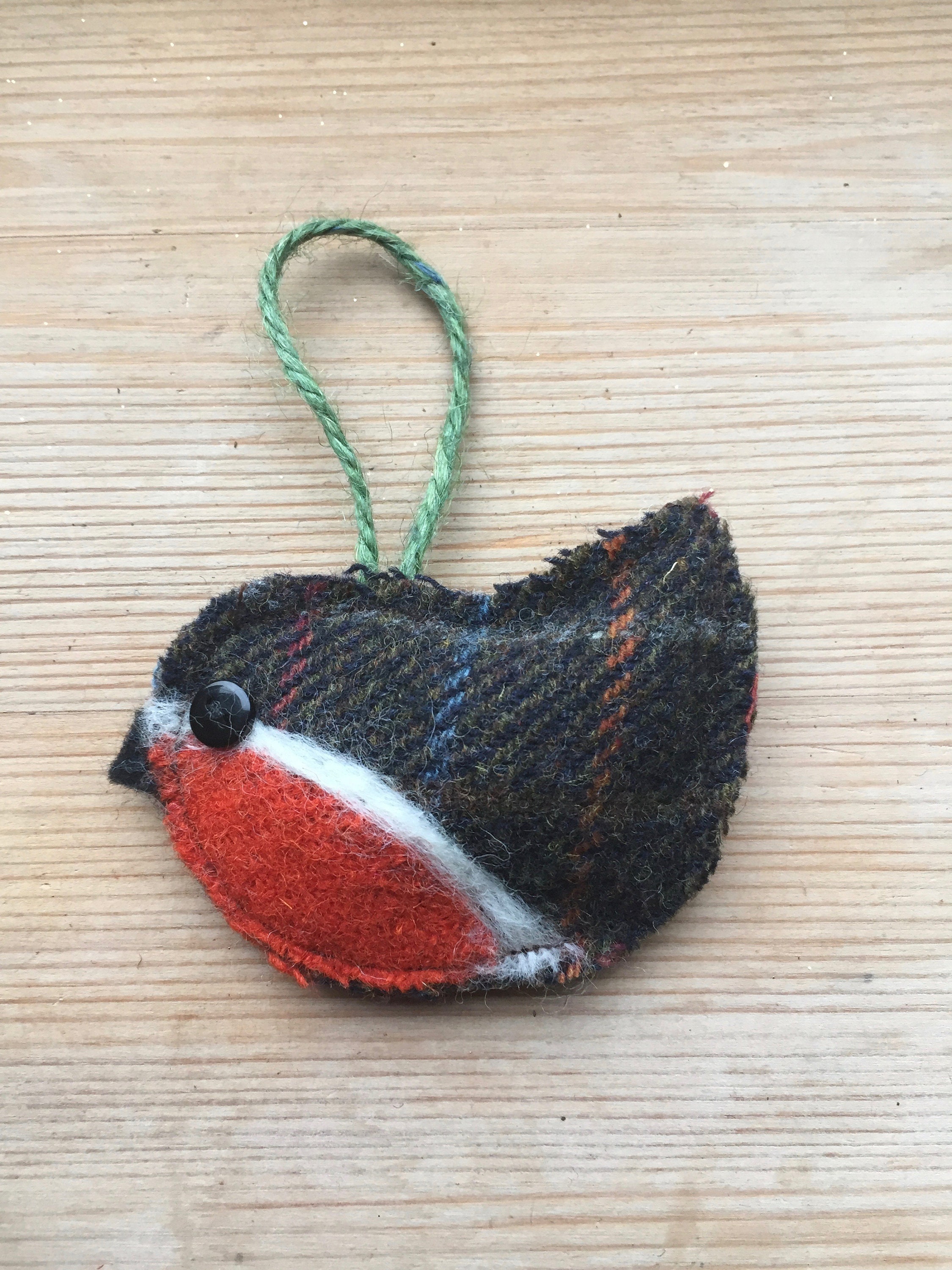 Handmade Bobby Robin Tweed Hanging Decoration/ Tree Ornament - Etsy UK