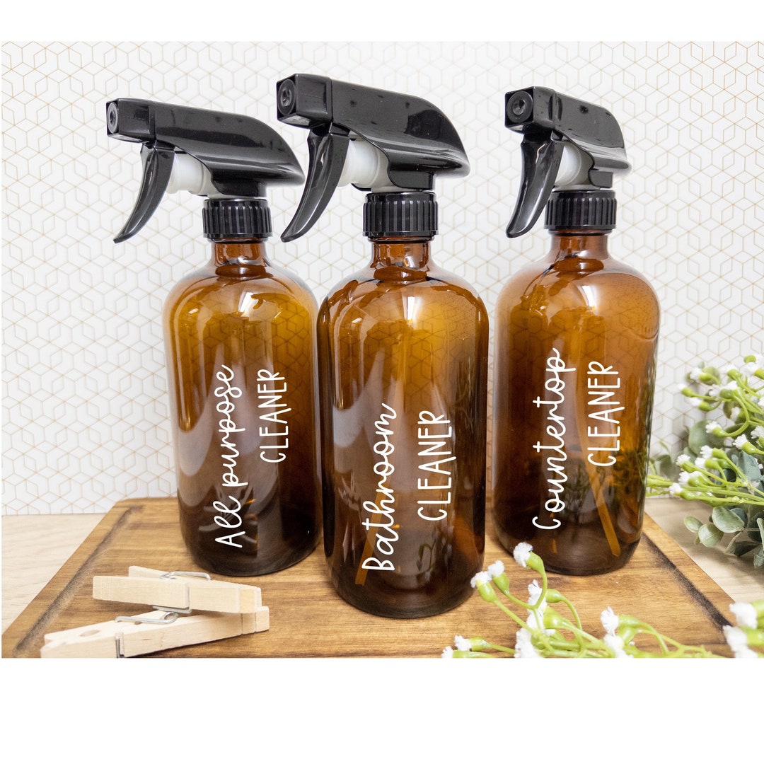 Personalized Amber Glass Cleaning Spray Bottle: Refillable, Zero Waste ...