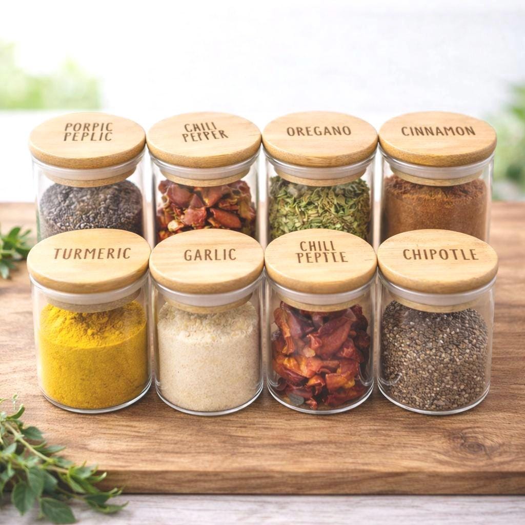Personalized Spice Jars: Laser Engraved Glass With Bamboo Lid - Etsy