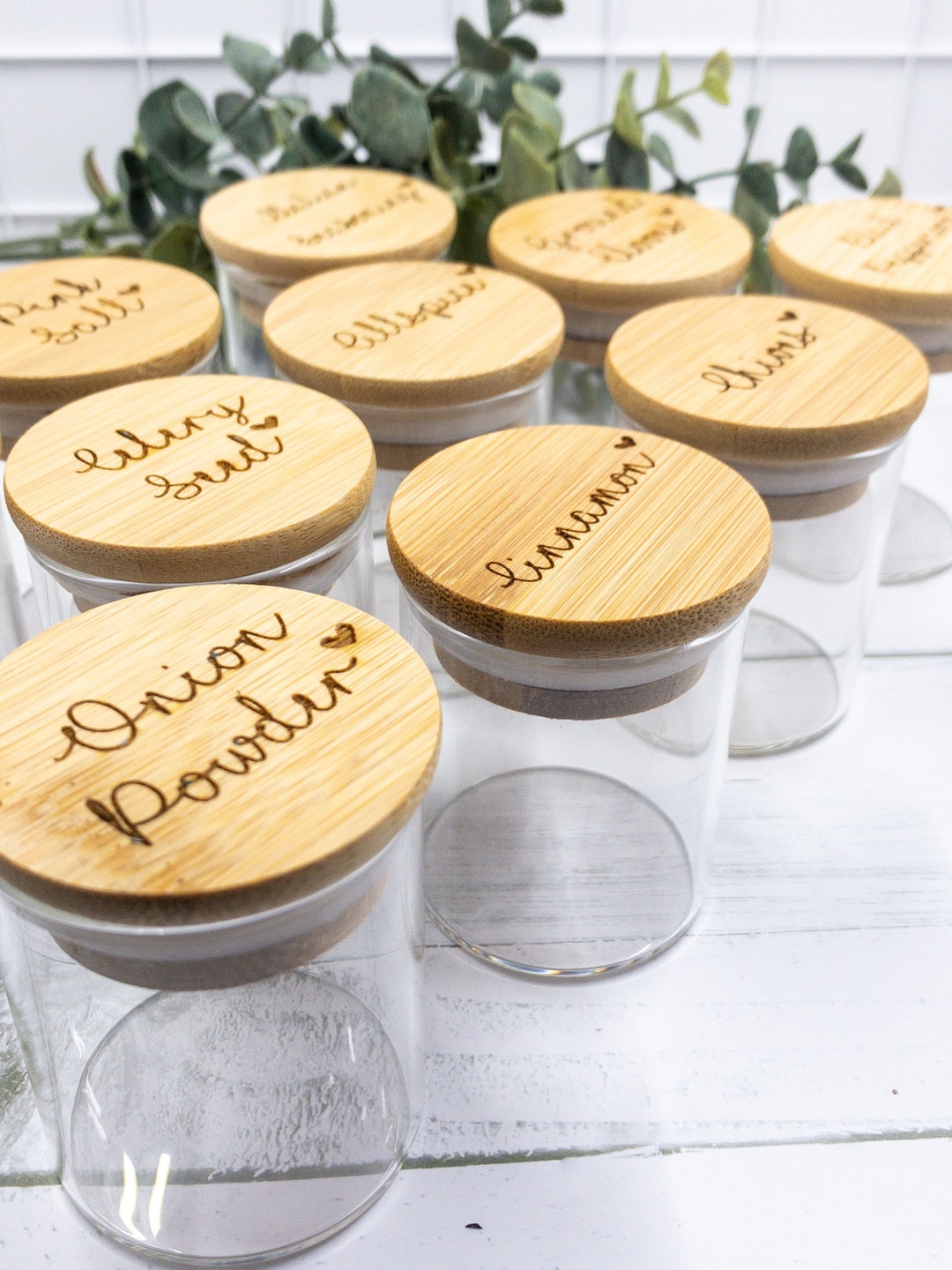 Personalized Spice Jars: Laser Engraved Glass With Bamboo Lid - Etsy
