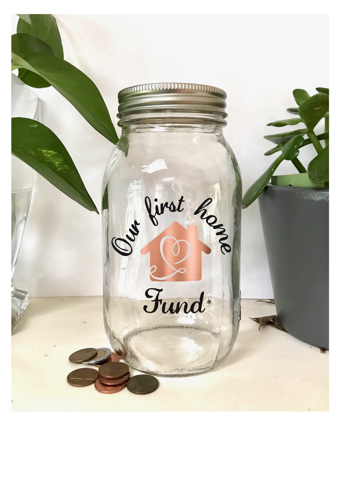 Personalized Home Fund Jar: Custom Vinyl Lettering, House Savings - Etsy
