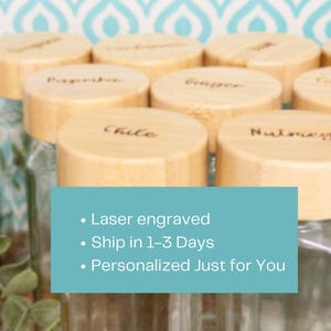 Engraved Wood Lid Spice Jars: Personalized Kitchen Storage - Etsy