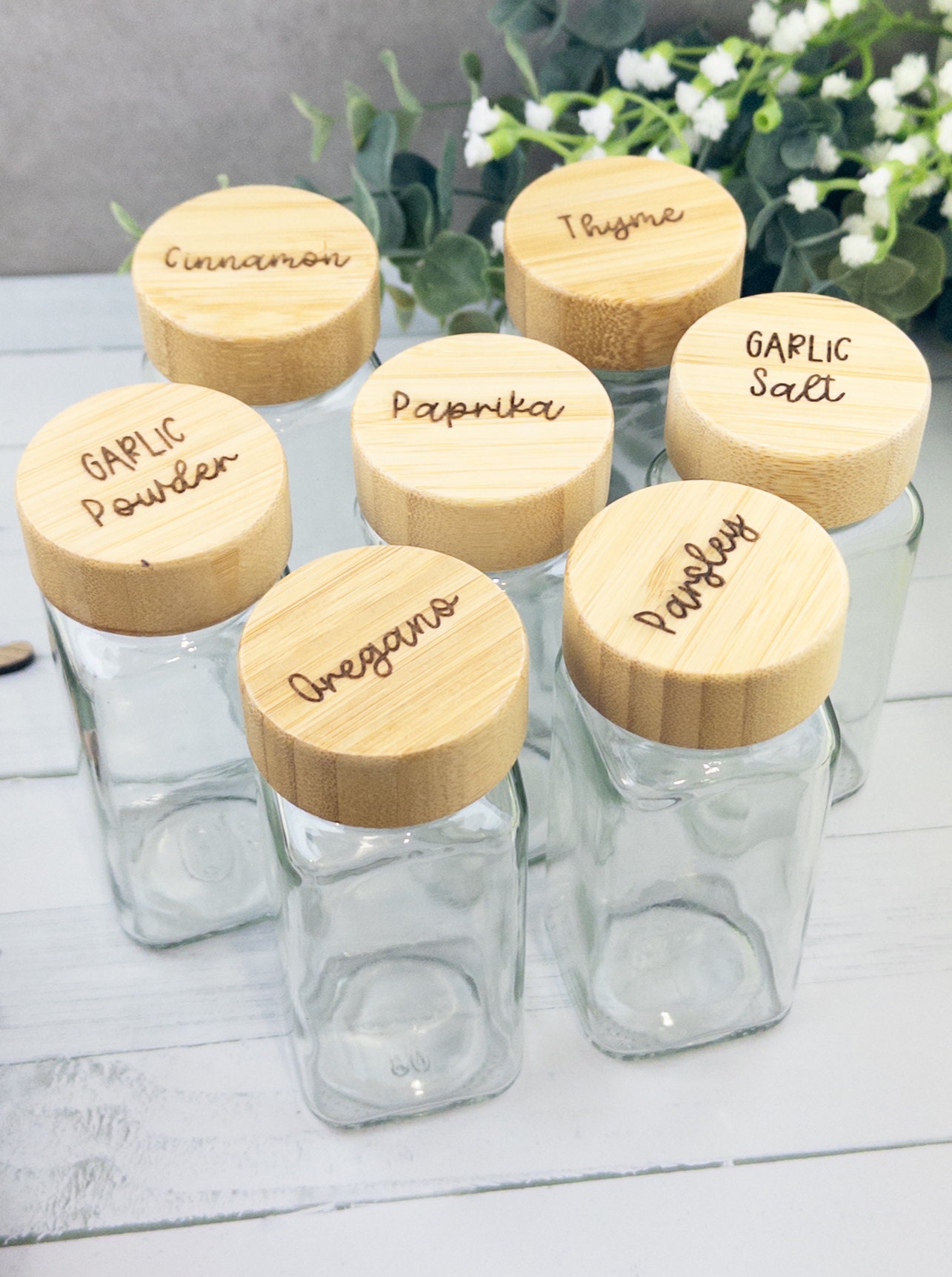 Engraved Wood Lid Spice Jars: Personalized Kitchen Storage - Etsy