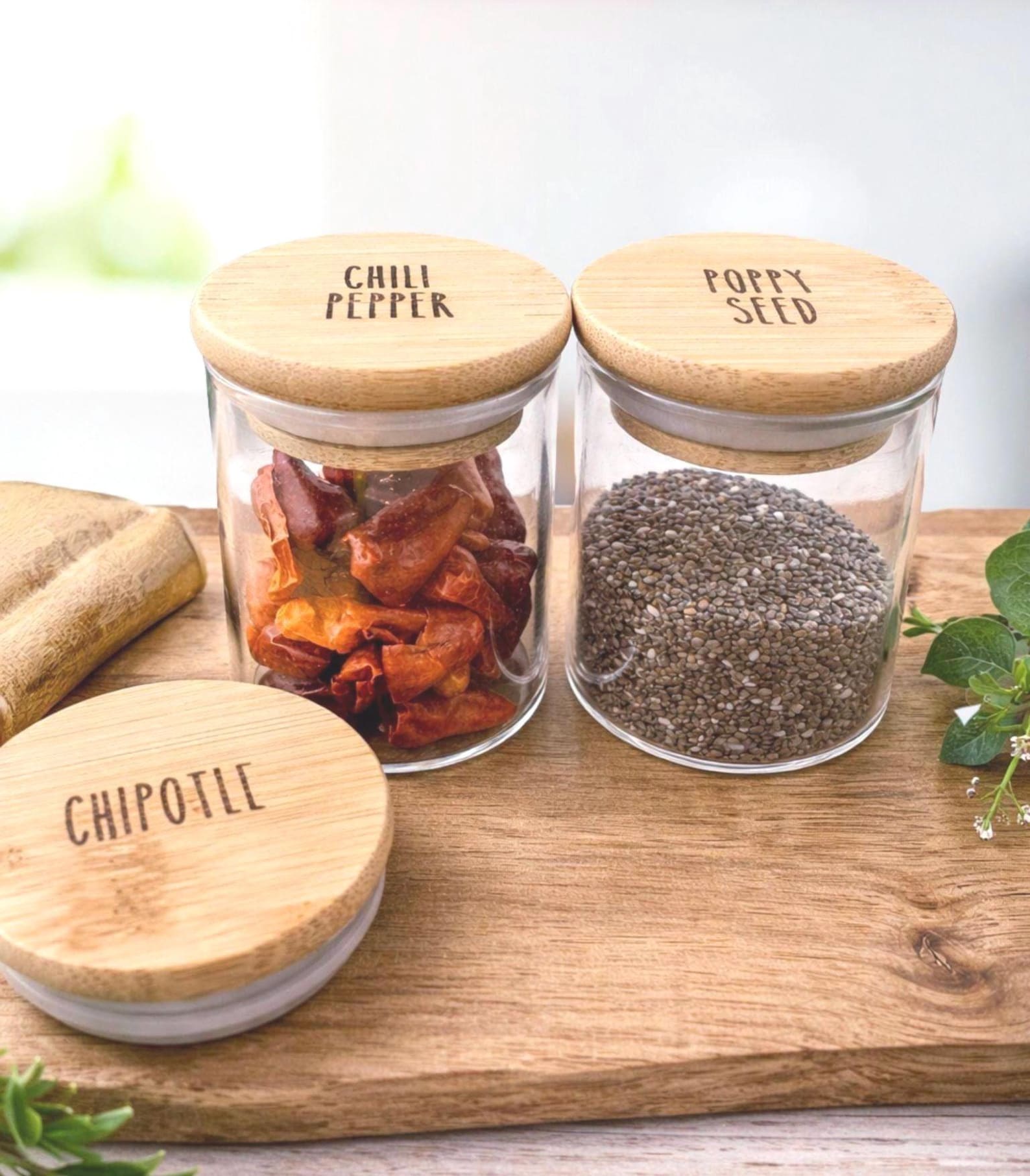 Personalized Spice Jars: Laser Engraved Glass With Bamboo Lid - Etsy